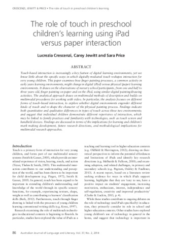 The role of touch in preschool children's learning using iPad versus ...